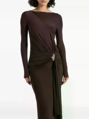 Manière De Voir Edena Asymmetric Ruched Draped Maxi Dress - Brown