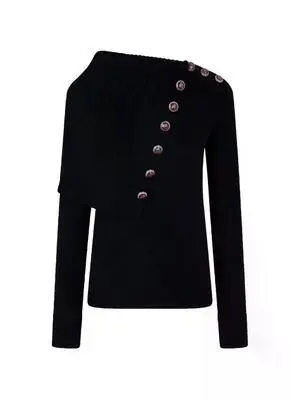 Rabanne Asymmetrical Sailor-collar Ribbed Knit Sweater - Black