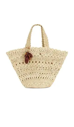 BTB LOS ANGELES Palmer Woven Raffia Tote Bag With Floral Charm - Tan