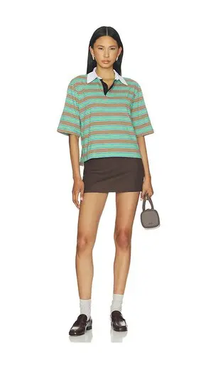 MAUDE CLUB Frankie Striped Polo Top