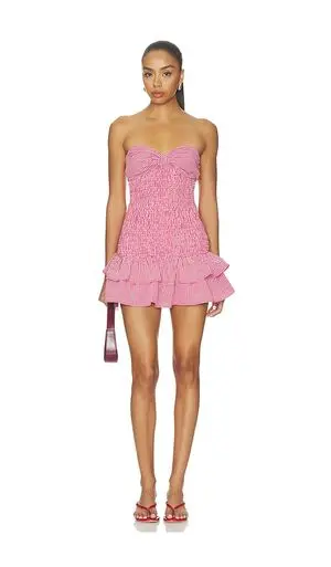 MORE TO COME Strapless Gingham Mini Dress With Tiered Ruffles