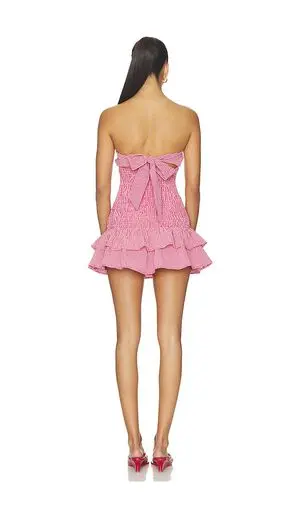 MORE TO COME Strapless Gingham Mini Dress With Tiered Ruffles