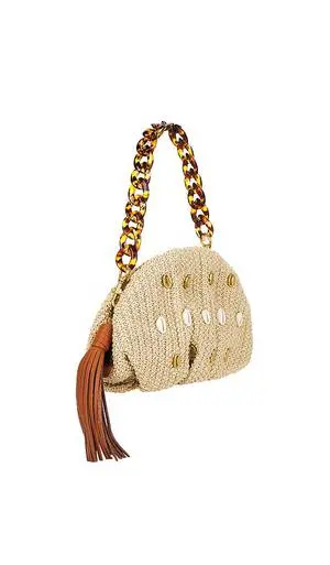 Rebecca Minkoff Ruched Raffia Clutch With Shell Embellishments And Leather Detail