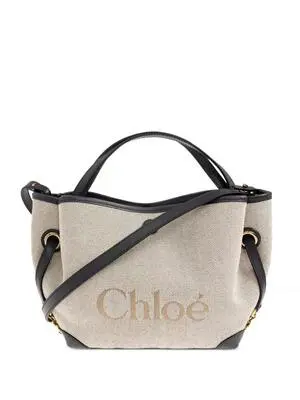 Chloé Clover Logo-print Leather-trim Tote Bag - Neutrals