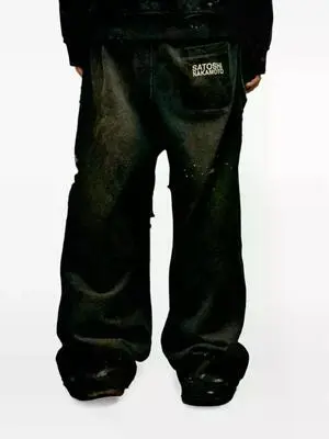 SATOSHI NAKAMOTO Luke Distressed-effect Wide-leg Track Pants - Black
