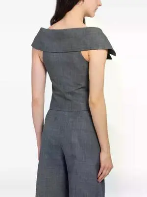 GANNI Off-shoulder Button-up Top With Notched Lapels