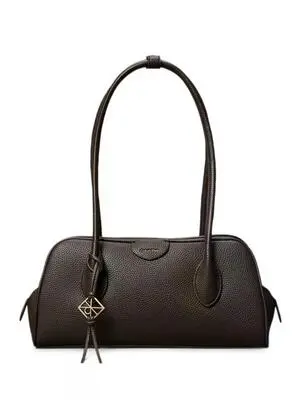 Calvin Klein Grained Leather Logo Charm Shoulder Bag - Brown
