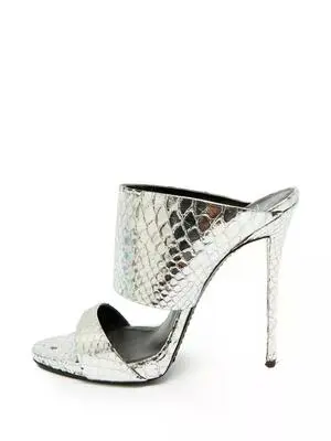 GIUSEPPE ZANOTTI Python-embossed Stiletto Sandals - Silver