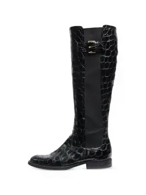 Emporio Armani Croc-effect Leather Knee High Boots