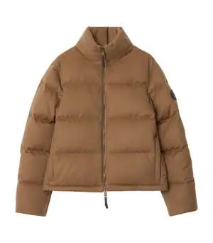 Burberry Cashmere Down Puffer Jacket With Equestrian Knight Design - Brown