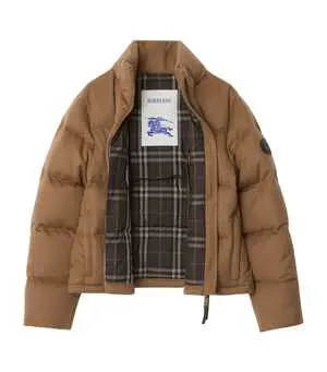 Burberry Cashmere Down Puffer Jacket With Equestrian Knight Design - Brown