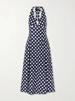 Faithfull The Brand Murano Polka-dot Linen Halterneck Midi Dress