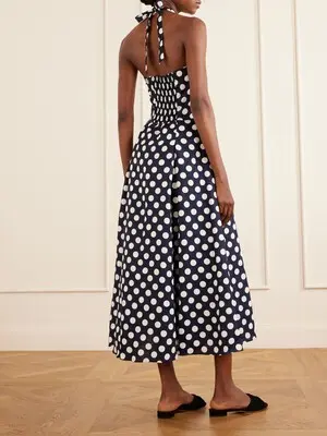 Faithfull The Brand Murano Polka-dot Linen Halterneck Midi Dress