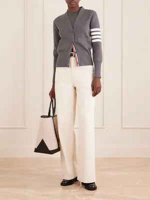 Thom Browne Grosgrain-trimmed Striped Wool-blend Sweater - Gray