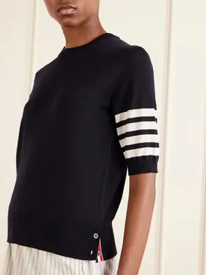 Thom Browne Grosgrain-trimmed Striped Wool-blend Sweater - Blue