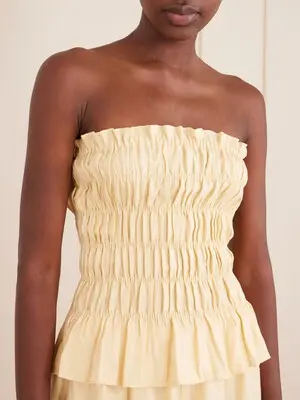 Faithfull The Brand Tiera Shirred Linen Strapless Top - Yellow