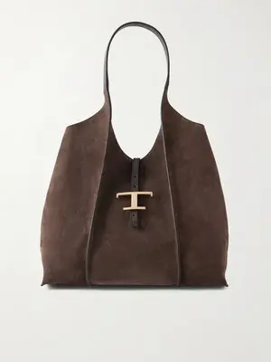TOD'S T Timeless Medium Suede Shoulder Bag - Brown