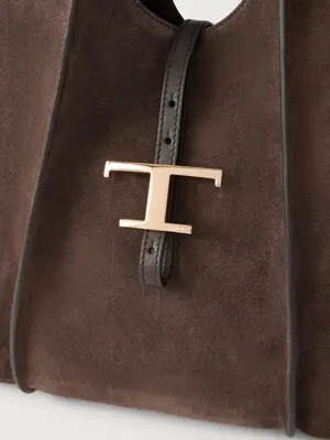 TOD'S T Timeless Medium Suede Shoulder Bag - Brown