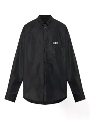 Balenciaga Logo-embroidered Button-down Shirt - Black