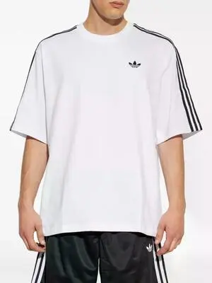 Adidas Logo-embroidered Striped-sleeve T-shirt - White