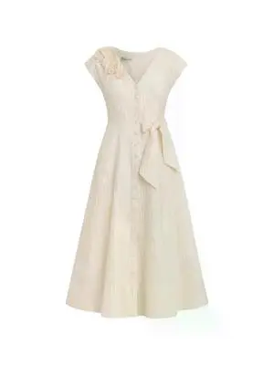 BARUNI Johara Floral Detail Midi Dress - Neutrals