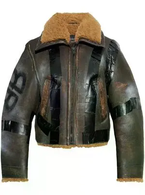 Balenciaga Distressed Leather Bomber Jacket - Brown
