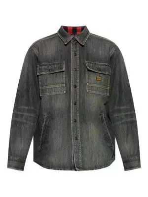 Balenciaga Logo-appliqué Denim Shirt - Black