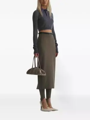 MUGLER Taupe Bi-stretch Wool Pencil Skirt