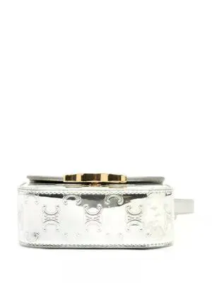 Celine Mini Triomphe Claude Crossbody Bag In Metallic Calfskin - Silver