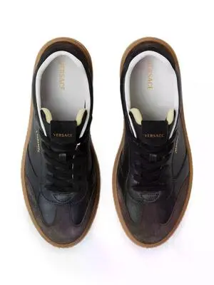 Versace Greca Court Nappa & Suede Low-top Sneakers - Black