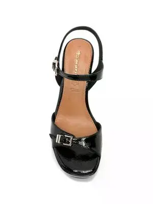 TAMARIS Buckled Patent-finish Block-heel Sandals