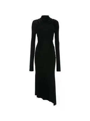 Victoria Beckham Ruched Asymmetric Midi Dress - Black