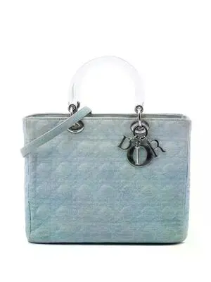 Dior Large Denim Cannage Lady Satchel - Blue