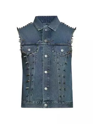 MARKING DISTANCE Embellished Denim Vest - Blue