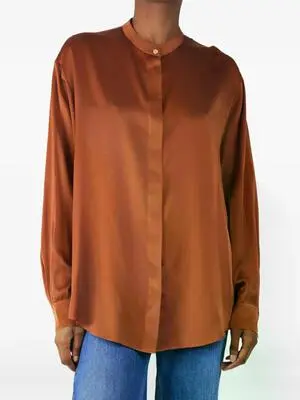 FORTE_FORTE Band Collar Silk Blend Shirt