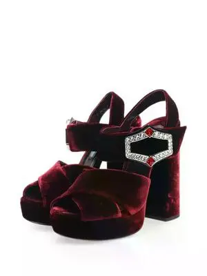 Prada Velvet Embellished Block Heel Sandals