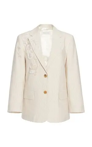 Dries Van Noten Birdy Embroidered Cotton-blend Blazer - Neutral