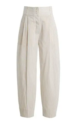 TOTEME High-rise Striped Cotton-silk Barrel Leg Trousers - Stripe