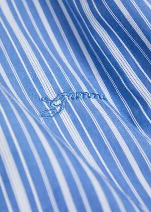 GANNI Striped Organic Cotton Poplin Shirt With Puff Sleeves - Navy