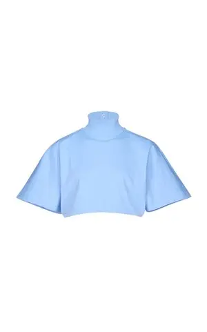 Alaïa Cropped High-neck Cotton T-shirt - Blue