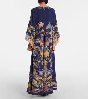 Etro Paisley Tie-neck Silk Maxi Dress - Blue