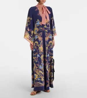 Etro Paisley Tie-neck Silk Maxi Dress - Blue