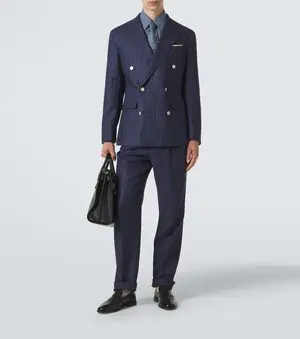 Dunhill Pinstripe Double-breasted Linen Blazer - Blue