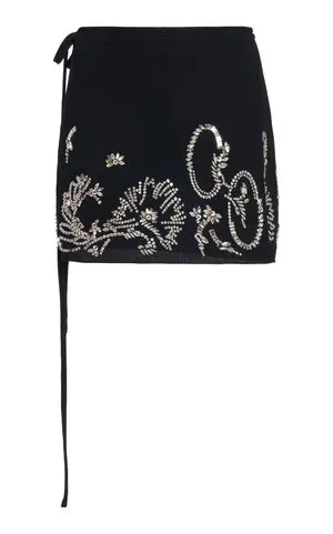 Dries Van Noten Gabrina Embellished Crepe Mini Wrap Skirt - Black