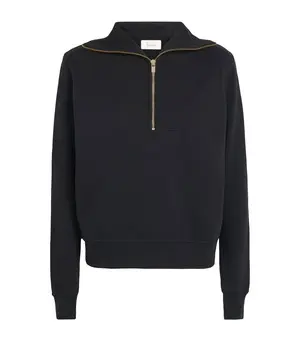 Harrods Cotton Zip-up Funnel Neck Sweater - Black