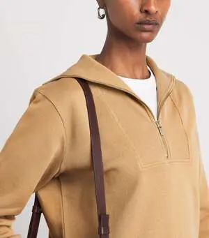 Harrods Cotton Zip-up Funnel-neck Sweater - Brown