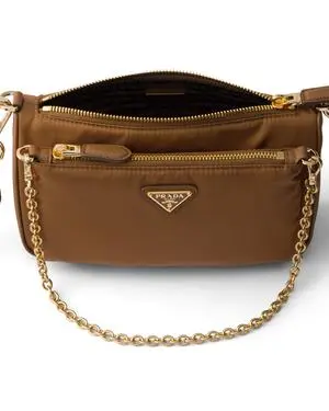 Prada Re-nylon And Saffiano Leather Mini Shoulder Bag - Brandy