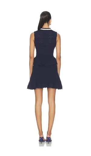 SELF-PORTRAIT Peplum Pointelle Knit Mini Dress - Navy