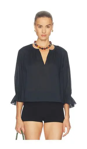 FRAME The Poet Blouse With Ruffle Cuffs - Navy