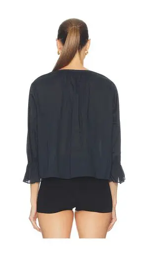FRAME The Poet Blouse With Ruffle Cuffs - Navy
